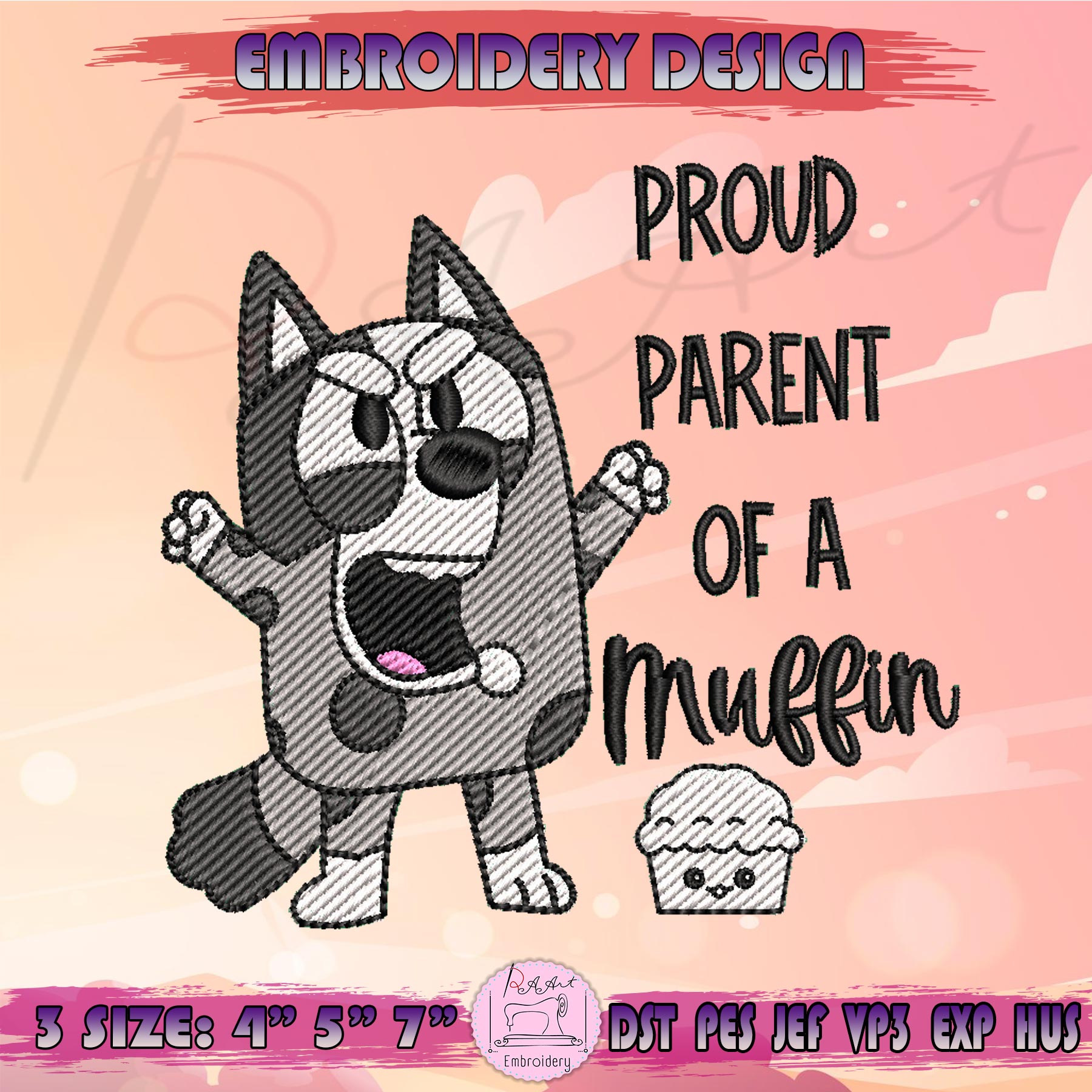 Muffin Embroidery Design, Bluey And Friends Embroidery, Blue | Inspire ...