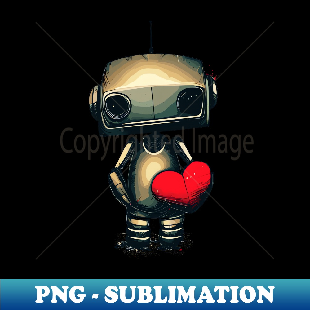 Cute sad robot with red heart - Digital Sublimation Download | Inspire ...