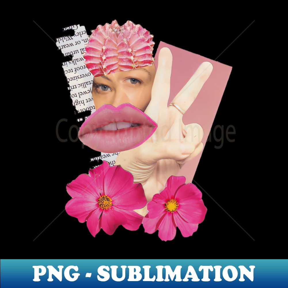 Pink Flower Power Lady Collage Art - Premium PNG Sublimation | Inspire ...