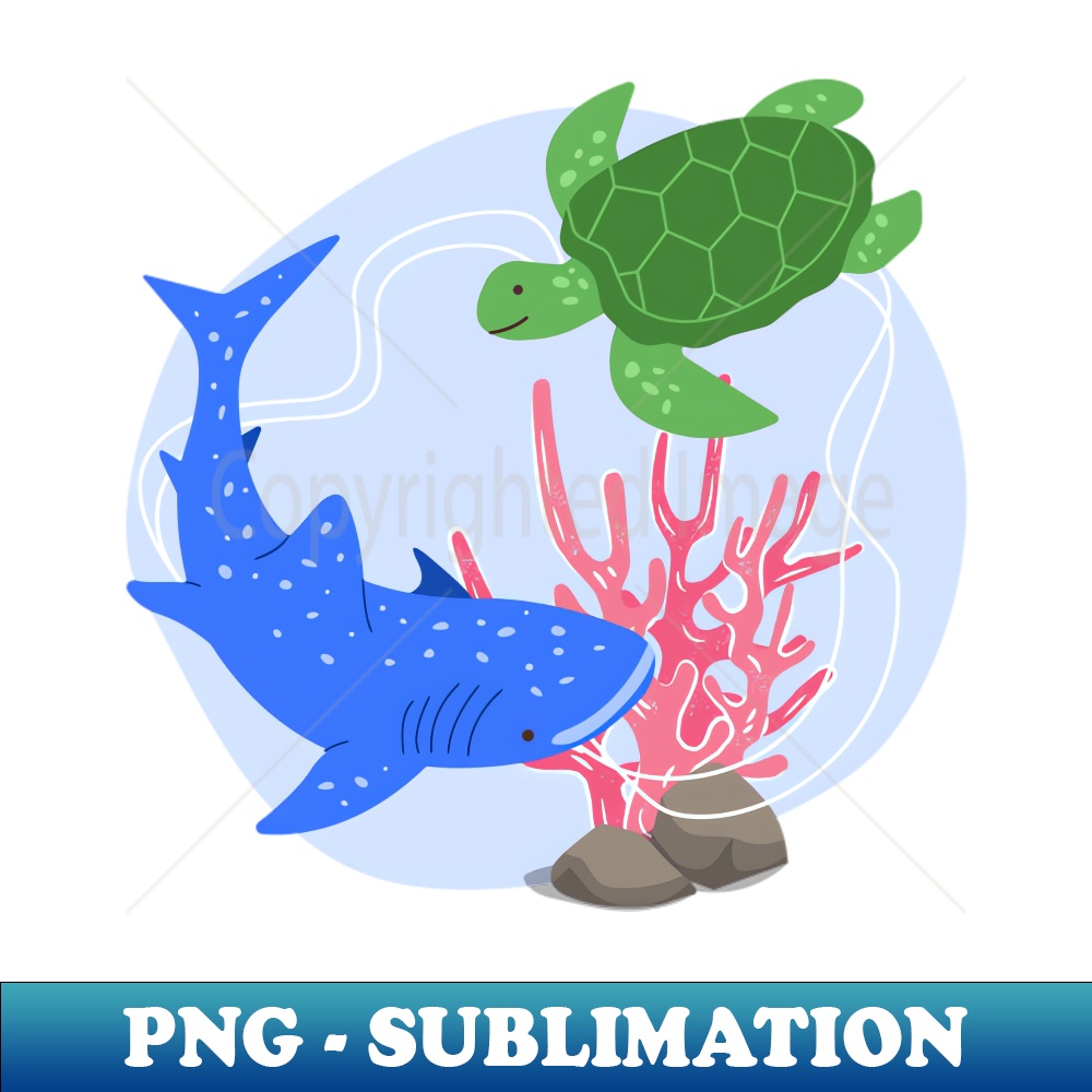 Nautical cute shark and turtle - PNG Transparent Sublimation - Inspire ...