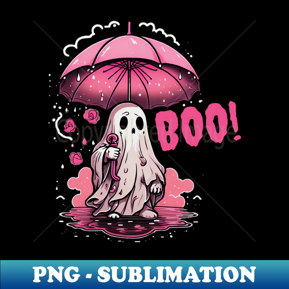 Funny Hand Drawing of a Halloween Ghost Holding a Pink Umbre | Inspire ...
