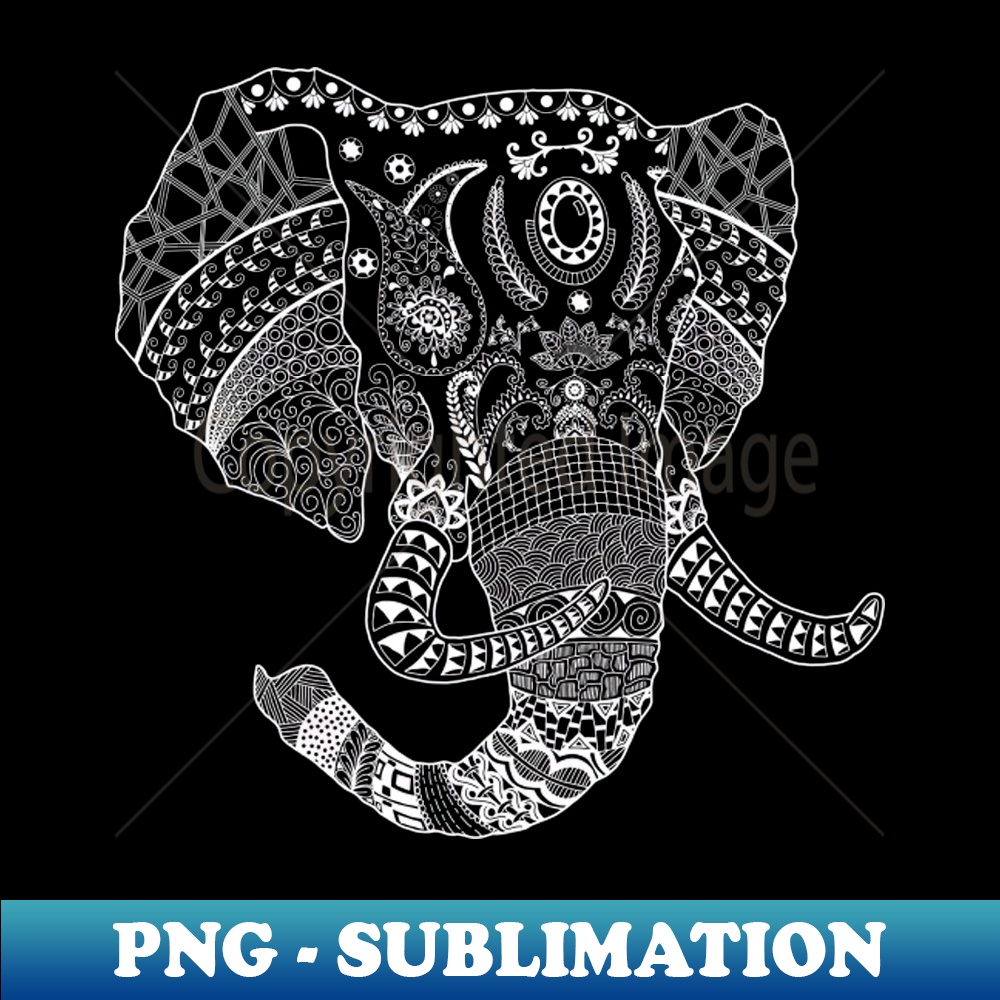 Elephant Doodle Art - White - High-Resolution PNG Sublimatio - Inspire ...