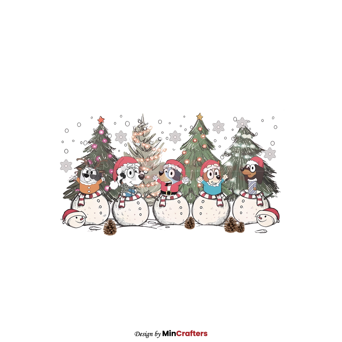 Christmas Bluey Tree Snowman And Friends PNG Download | Inspire Uplift