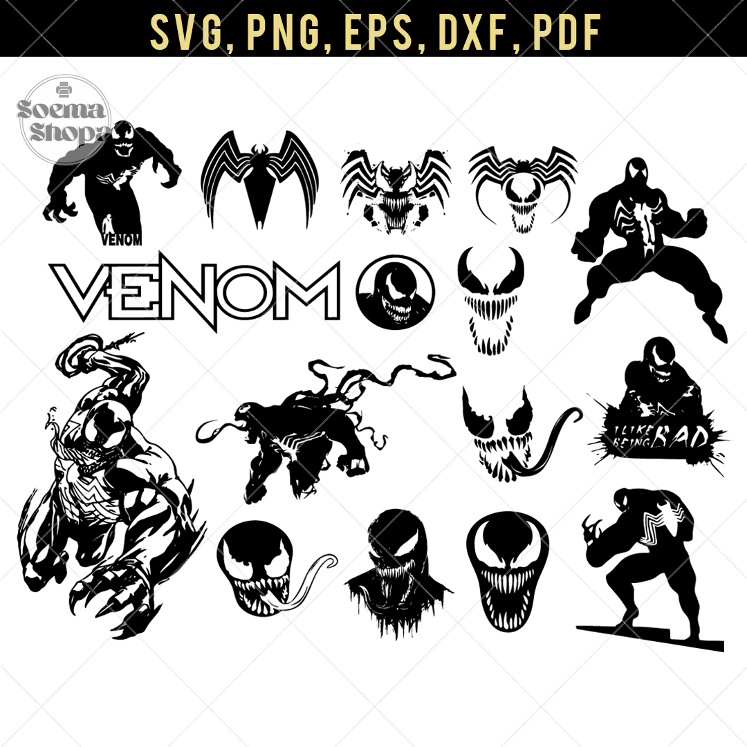 Symbiote Venom SVG, Black Spider Layered Cut SVG, Cartoon Bu | Inspire ...