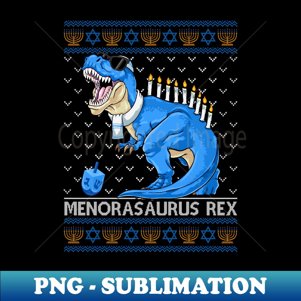 Menorasaurus Rex Jewish T Rex Menorah Ugly Hanukkah Sweater - Inspire ...
