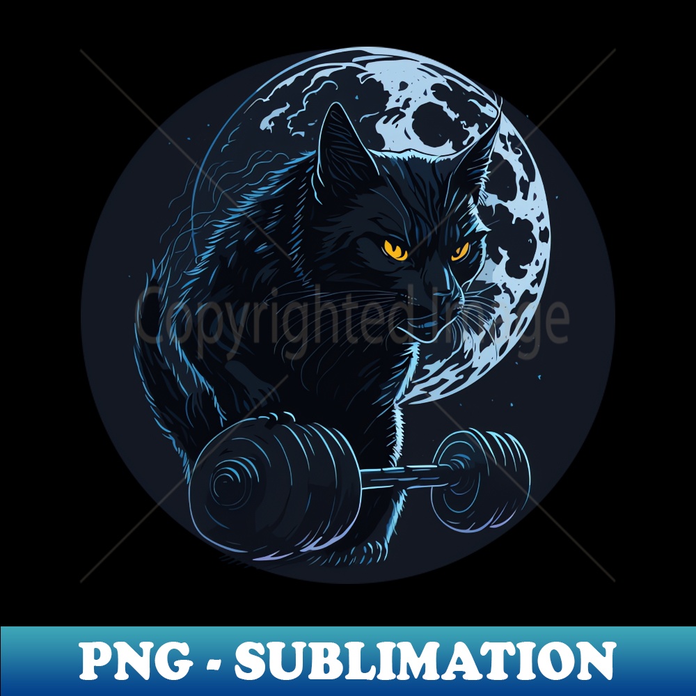 Fitness Black Cat Bodybuilder with Barbell and Moon - Premiu | Inspire ...