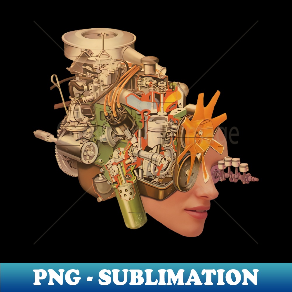 Motor Head - Weird Surreal Collage Art Engine Face - PNG Tra | Inspire ...
