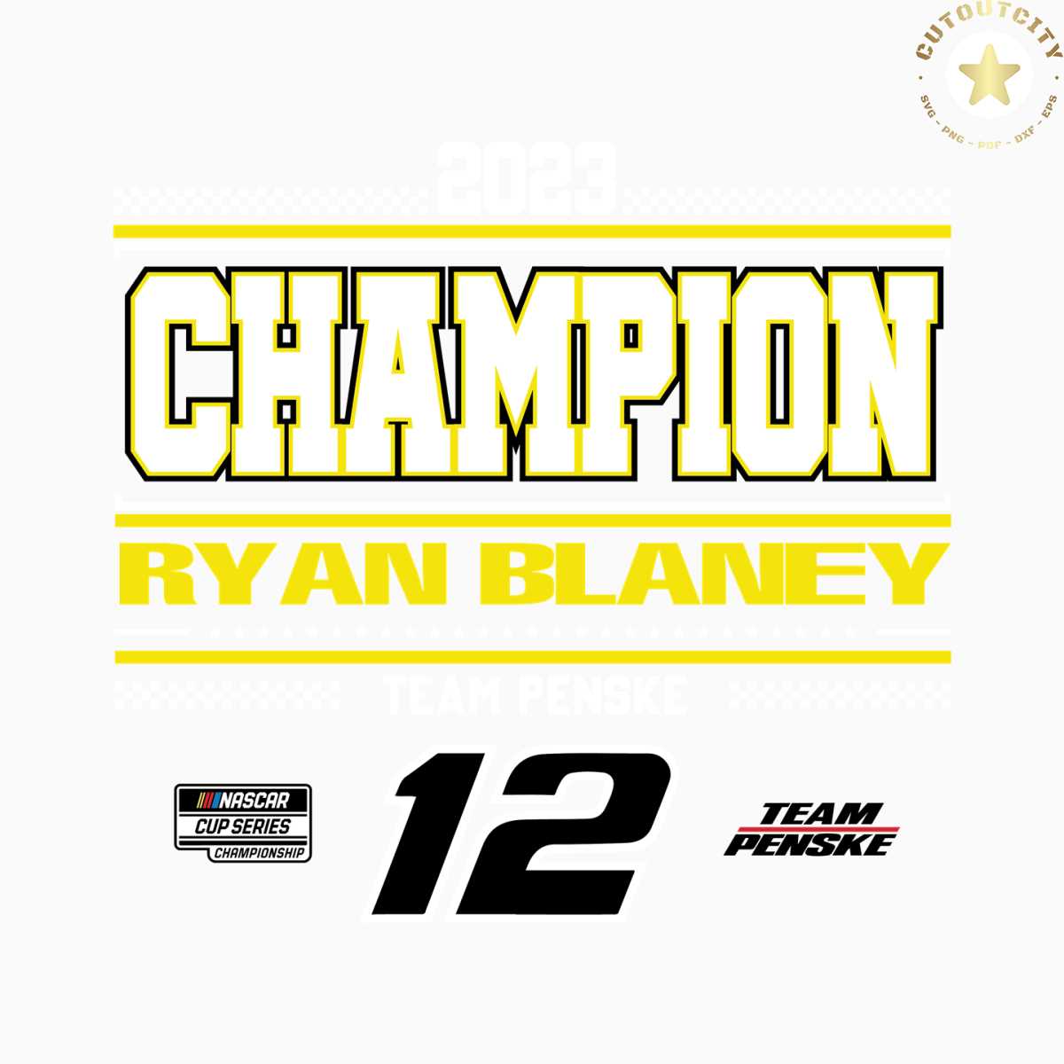2023 Champion Ryan Blaney Team Penske NASCAR SVG File | Inspire Uplift