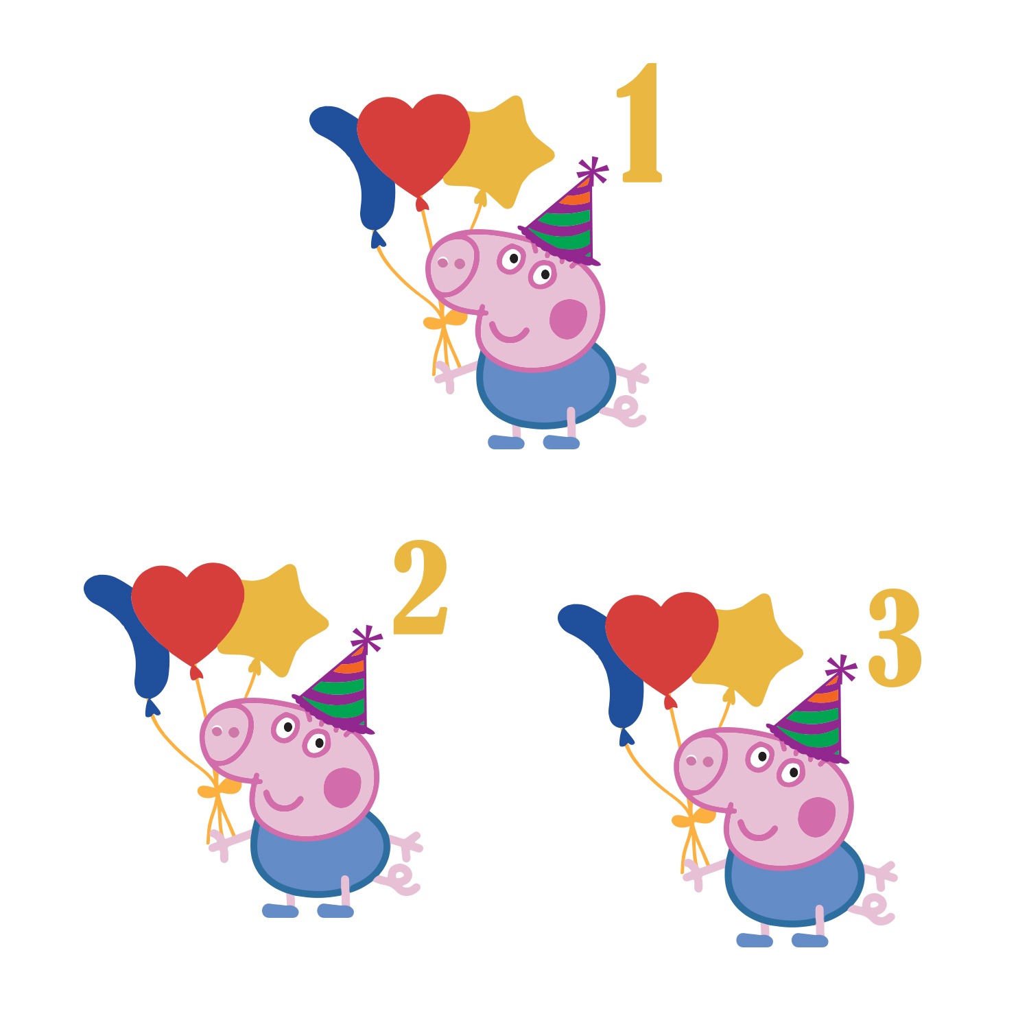Pink Pig Birthday 1 To 3 Bundle Svg, Birthday Svg, Heart Bal | Inspire ...