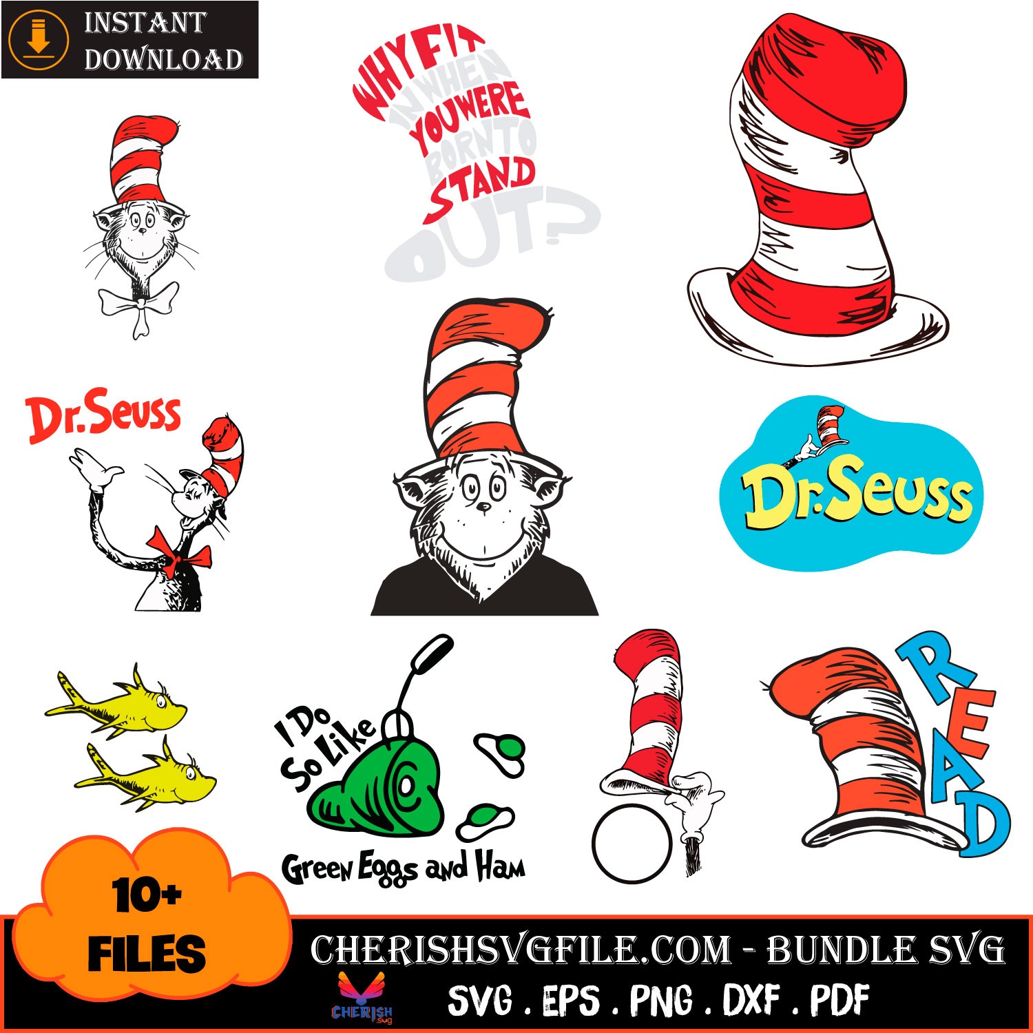10 Files Dr Seuss Hat Bundle Svg, Dr Seuss Svg, Hat Bundle S - Inspire ...