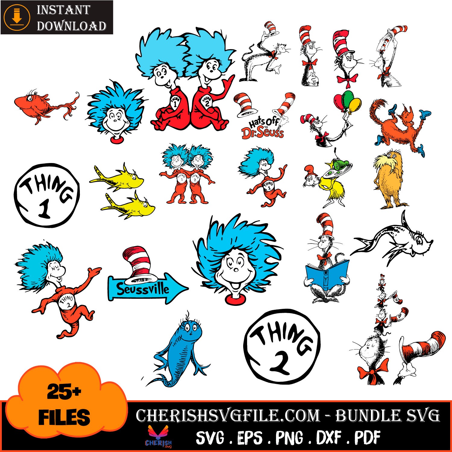 25 Files Dr Seuss Funny Bundle Svg, Dr Seuss Svg, Dr Seuss F - Inspire ...