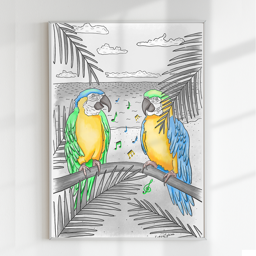 Talking parrots. Metaphorical illustration. Digital art. PNG | Inspire ...