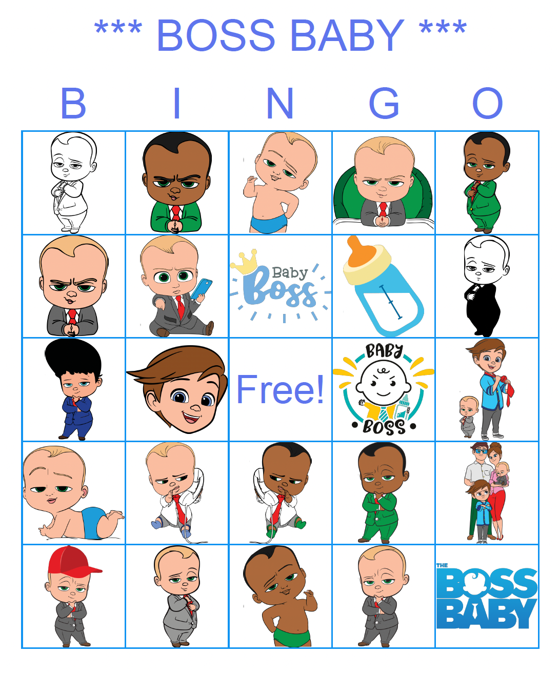 Boss Baby Bingo Cards Printable,Party Game,100 unique bingo | Inspire ...