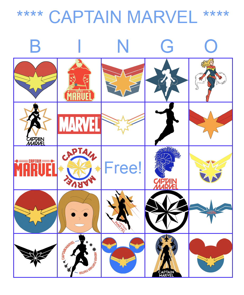 Captain Marvel Bingo Cards Printable,Party Game,100 unique b - Inspire ...