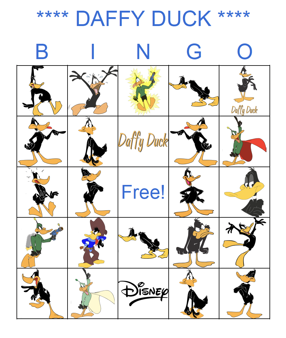 Daffy Duck Bingo Cards Printable,Party Game,100 unique bingo - Inspire ...