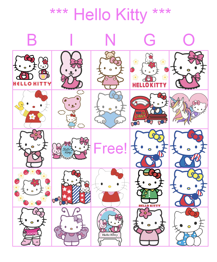 Hello Kitty Bingo Cards Printable,Party Game,100 unique bin | Inspire ...