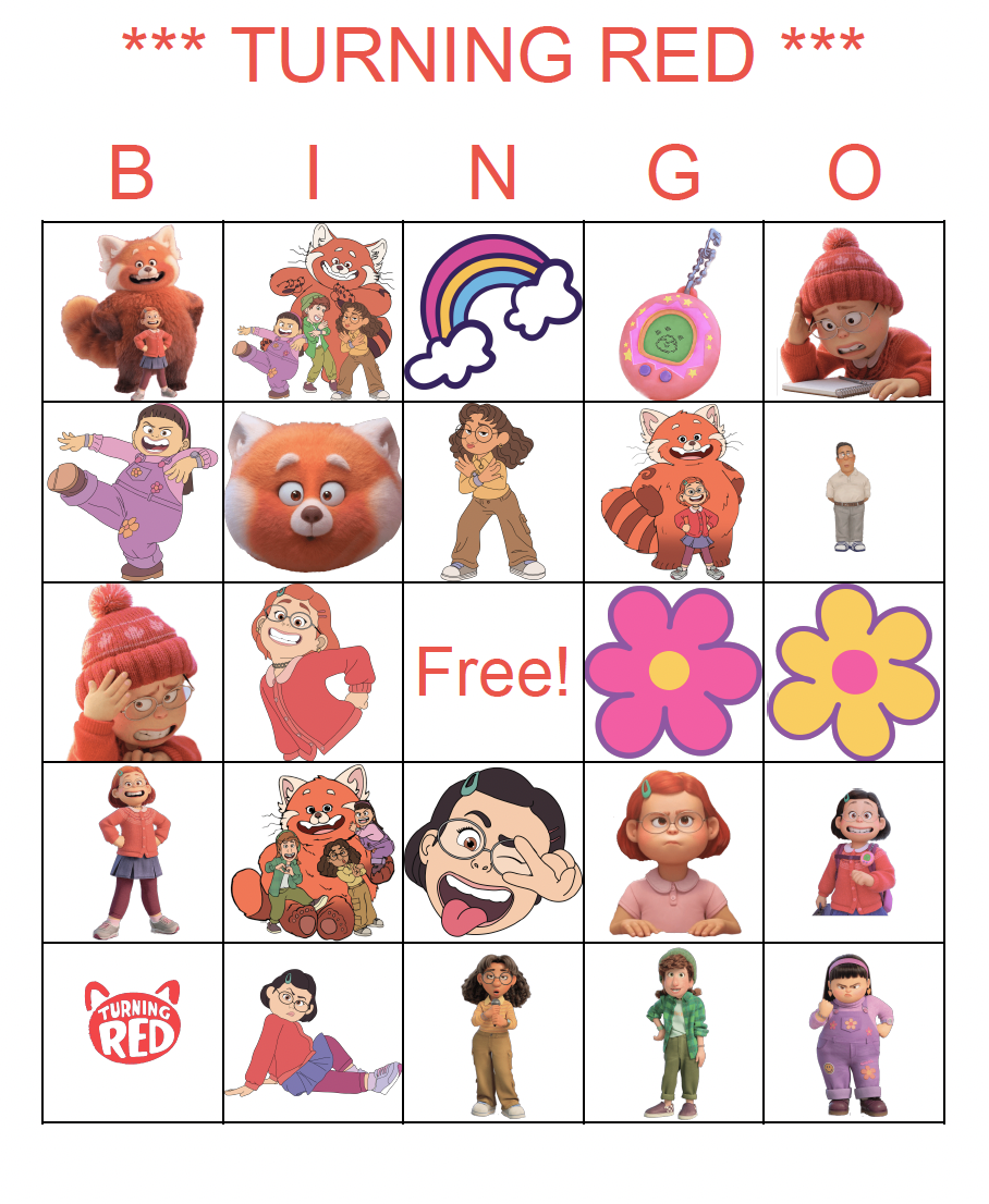 Turning Red Bingo Cards Printable,Bingo Party Game,50 unique | Inspire ...