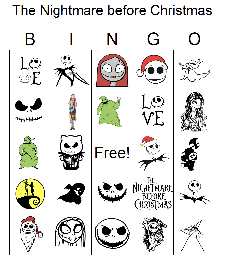 The Nightmare before Christmas Bingo Cards Printable,Bingo P | Inspire ...