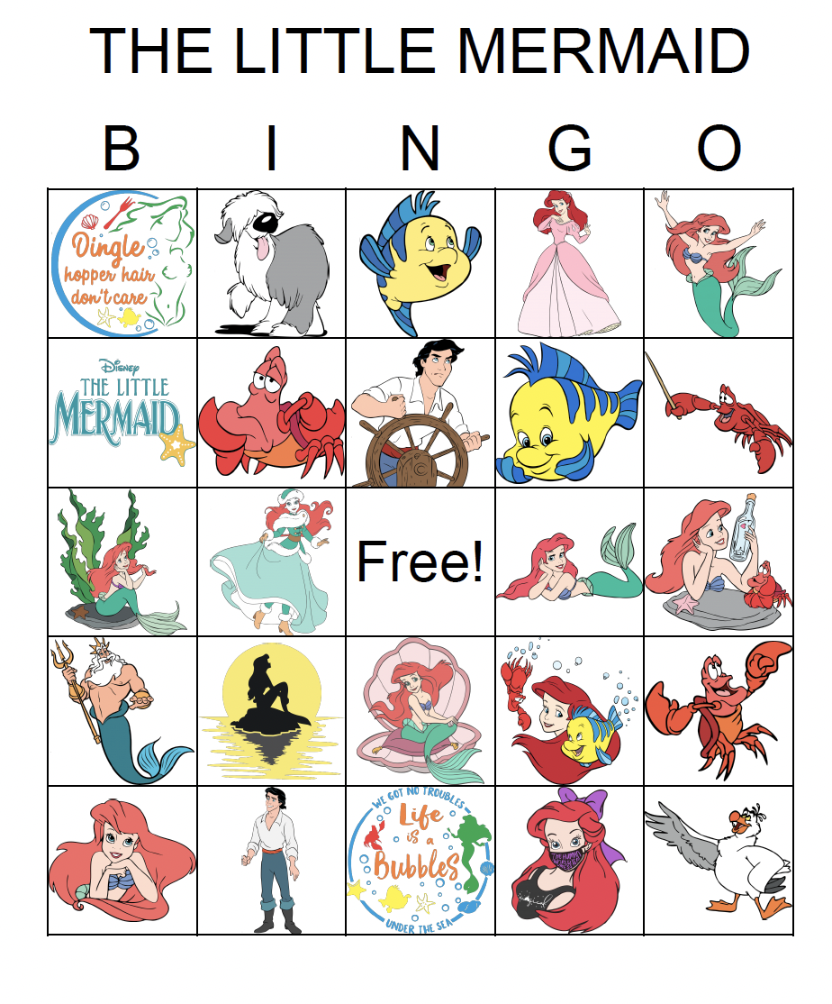 The Little Mermaid Bingo Cards Printable,Bingo Party Game,50 - Inspire ...