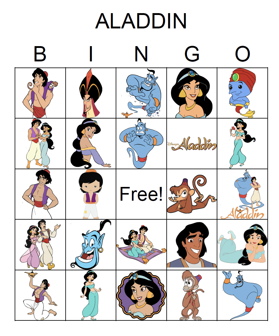 Aladdin Bingo Cards Printable,Bingo Party Game,50 unique bin | Inspire ...