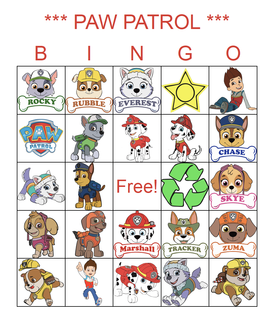 Paw Patrol Bingo Cards Printable,Bingo Party Game,50 unique - Inspire ...