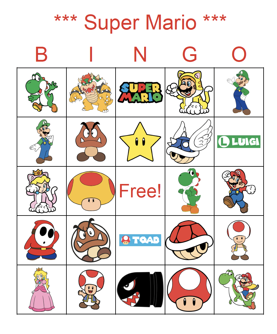 Super Mario Bingo Cards Printable,Bingo Party Game,50 unique - Inspire ...