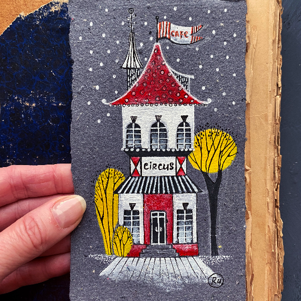 Circus cafe painting Original art Mini artwork on handmade r | Inspire ...