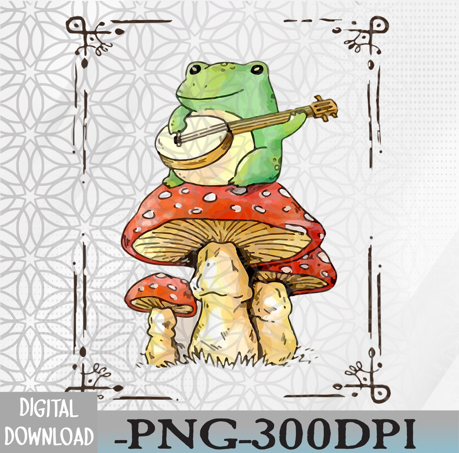 Cottagecore Aesthetic Frog Playing Banjo on Mushroom Cute Sv | Inspire ...