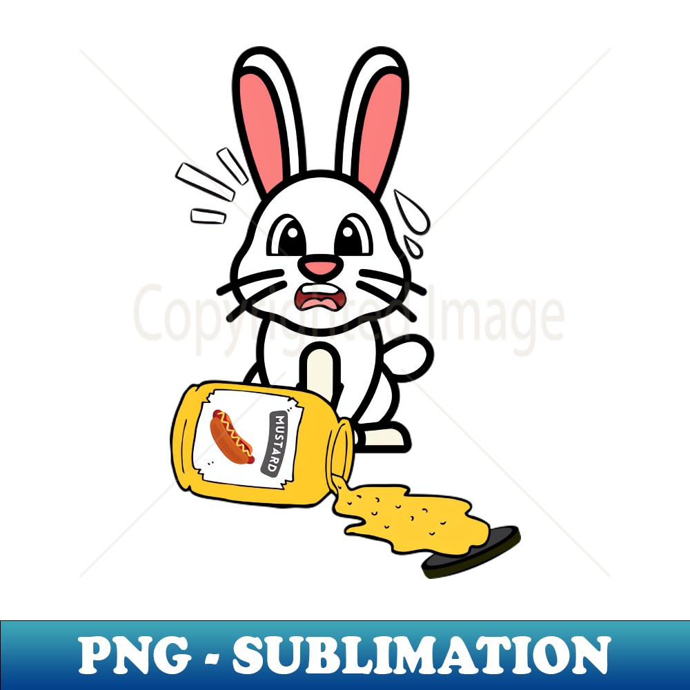 Funny white rabbit spills a jar of mustard - Signature Subli | Inspire ...