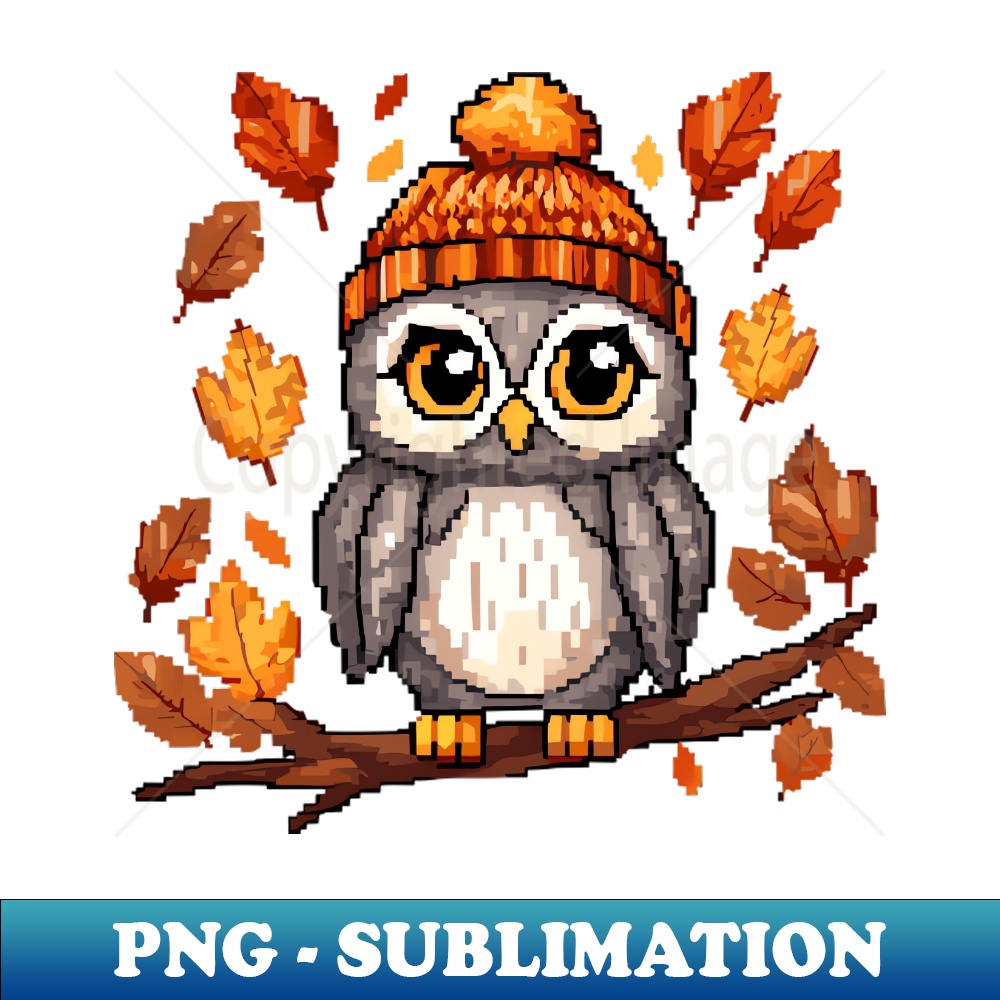 autumn owl in a knitted beanie hat pixel art - Exclusive Sub | Inspire ...