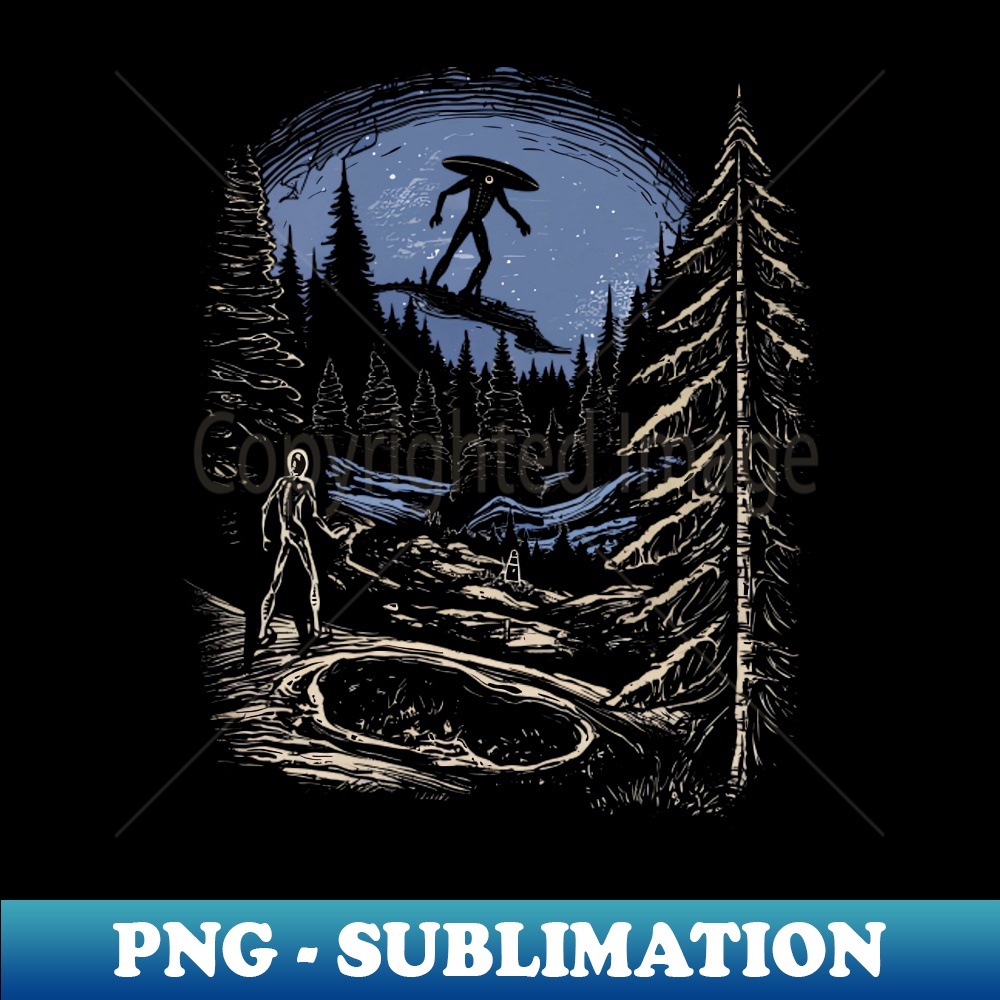 Vintage Alien in Forest Illustration - Retro Sci-Fi Art - Di | Inspire ...