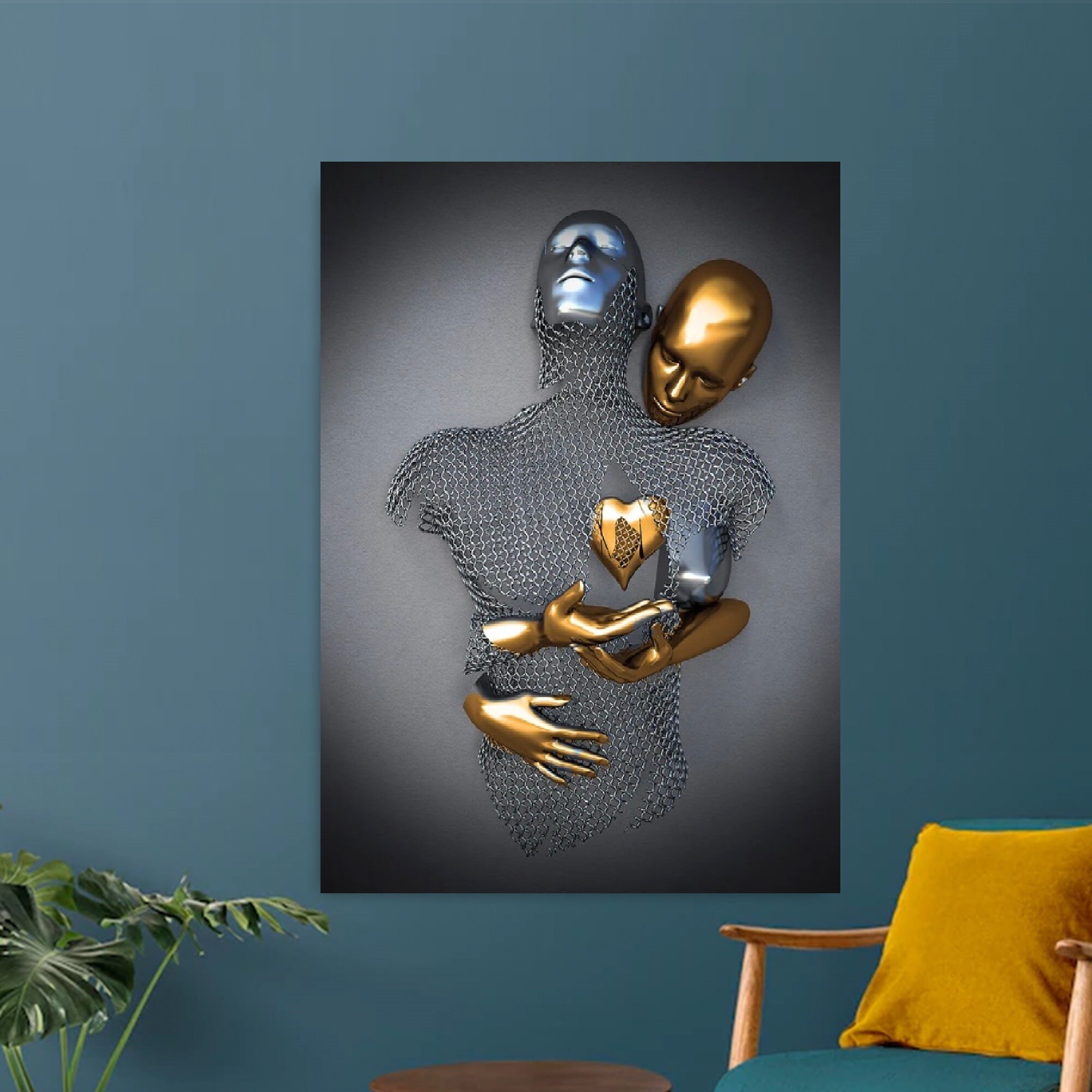 3d Silver Hugging Couple, Hugging Couple Art, Abstract Wall | Inspire ...