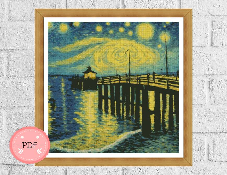 Cross Stitch Pattern,Pier At Starry Night ,Pdf ,Instant Down - Inspire ...