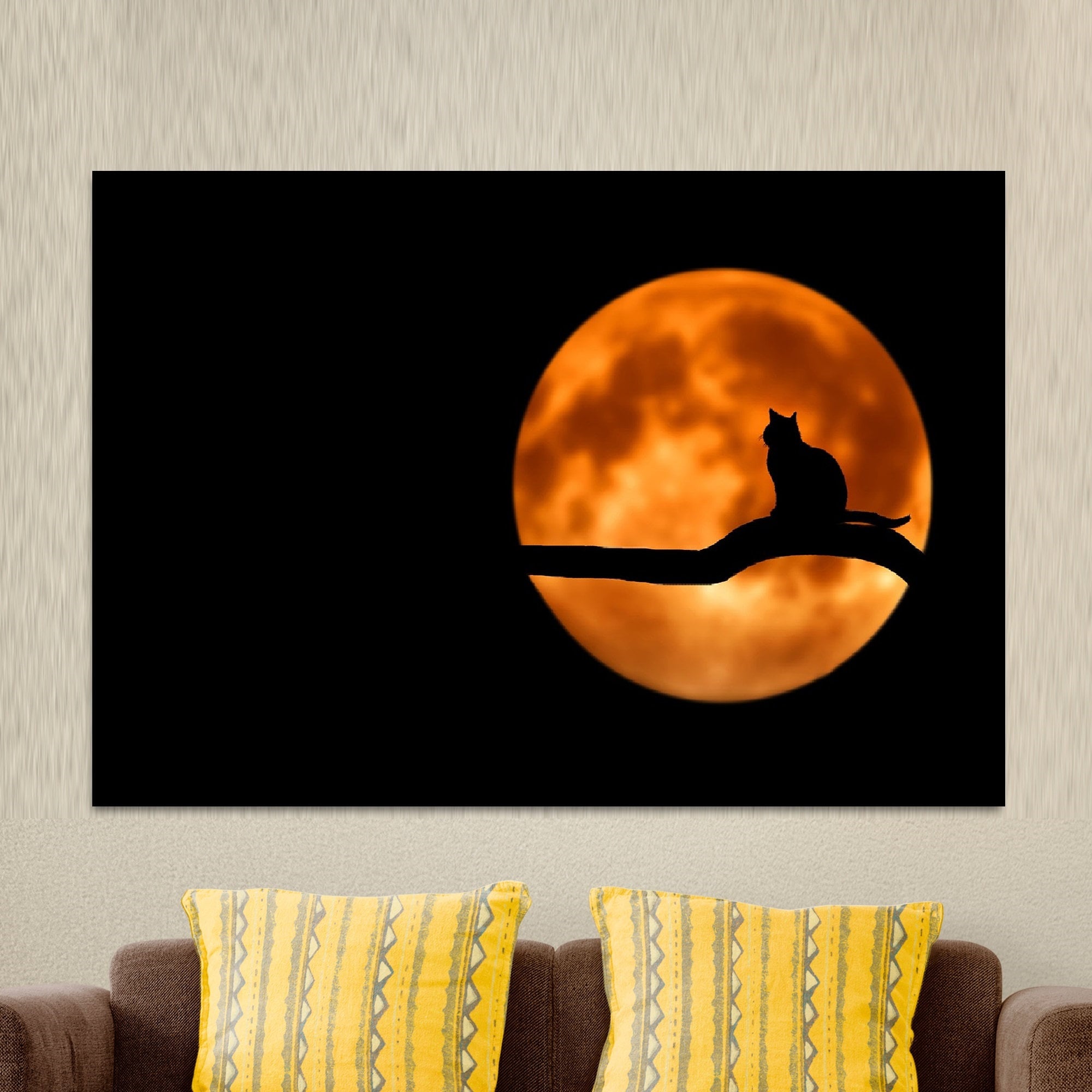 Cat in the Moonlight, Animal Wall Art, Full Moon Canvas, Moo | Inspire ...