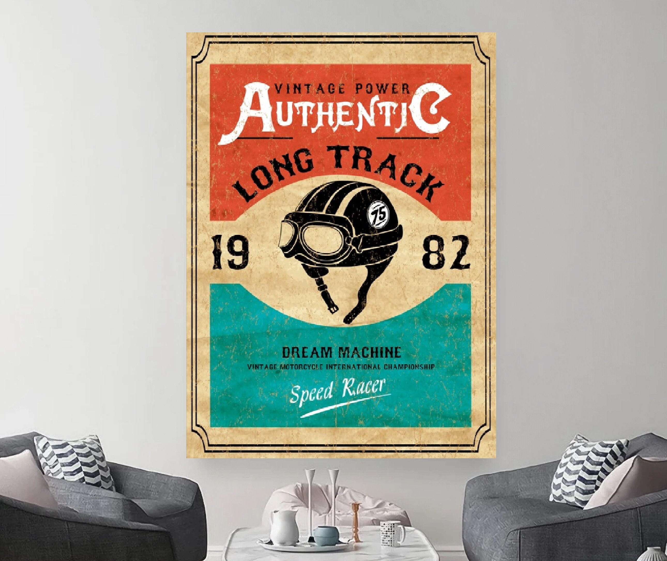 Retro vintage helmet rider helmet wall decor, Vintage Motorc | Inspire ...