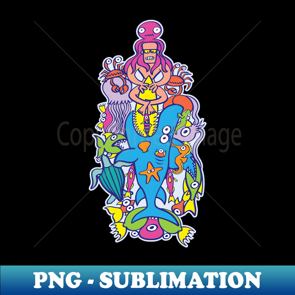 Surfer in trouble in a crowded sea in colorful doodle style | Inspire ...