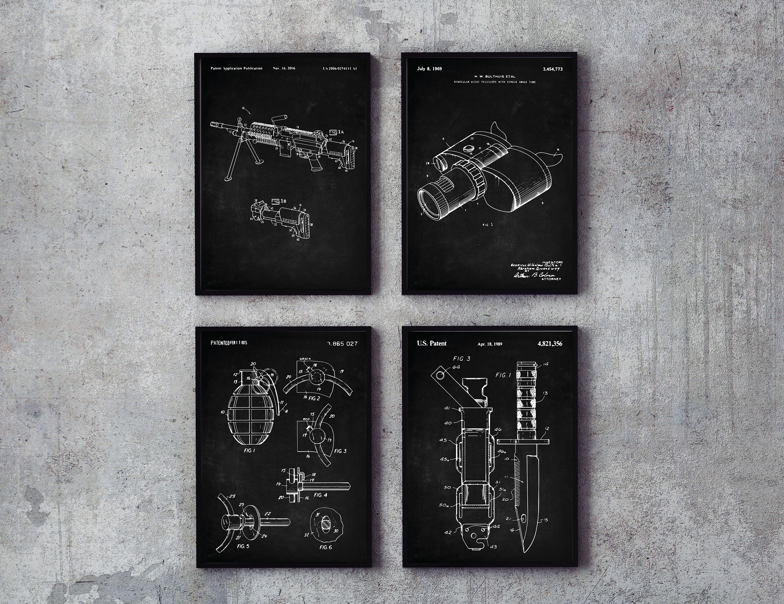 Hand Grenade-Machine Gun-Bayonet Set-4, Machine Gun Poster, - Inspire ...