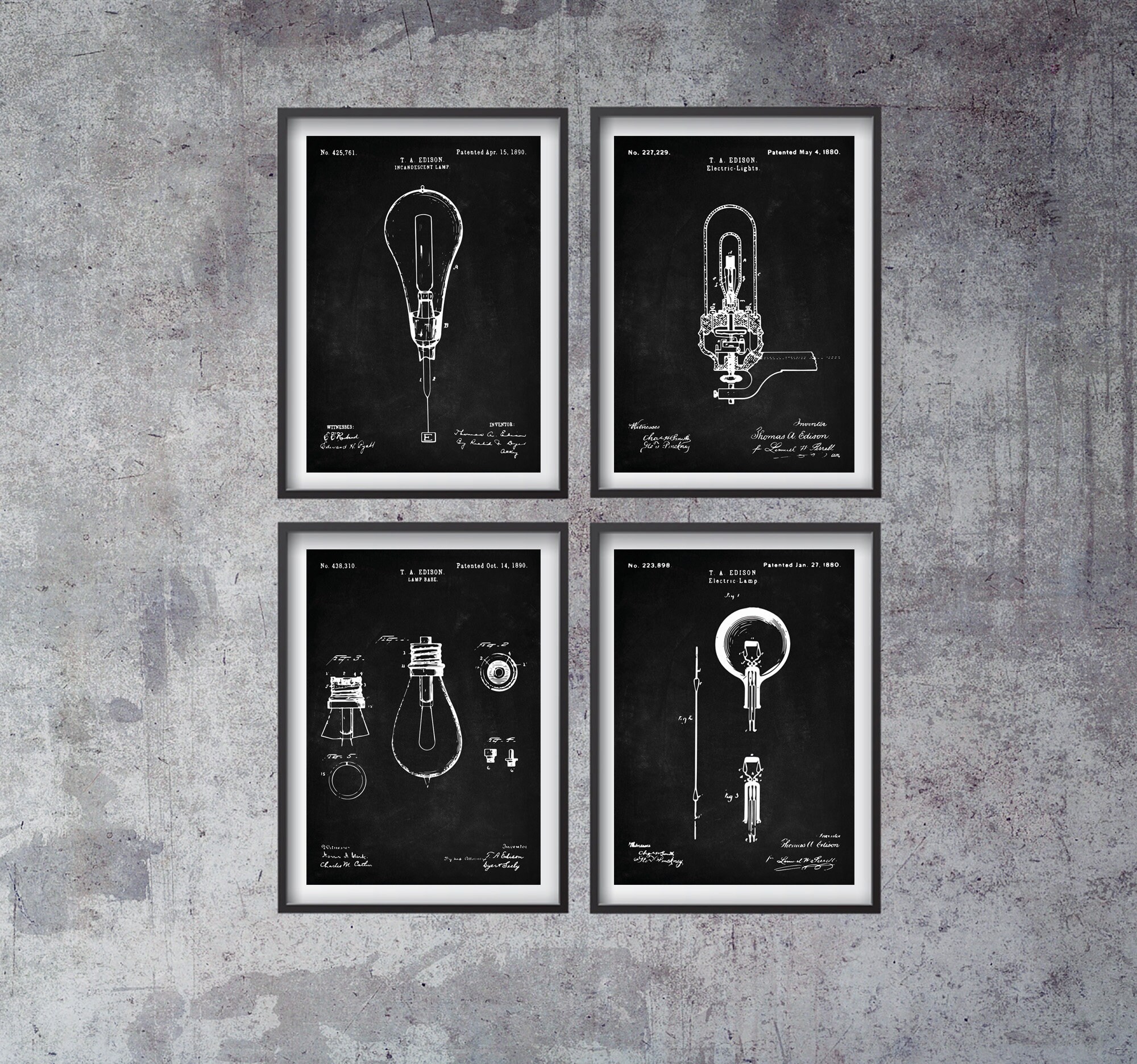 Patent Posters Set of 4, Edison Electric Lamp, Lamp Patent P | Inspire ...