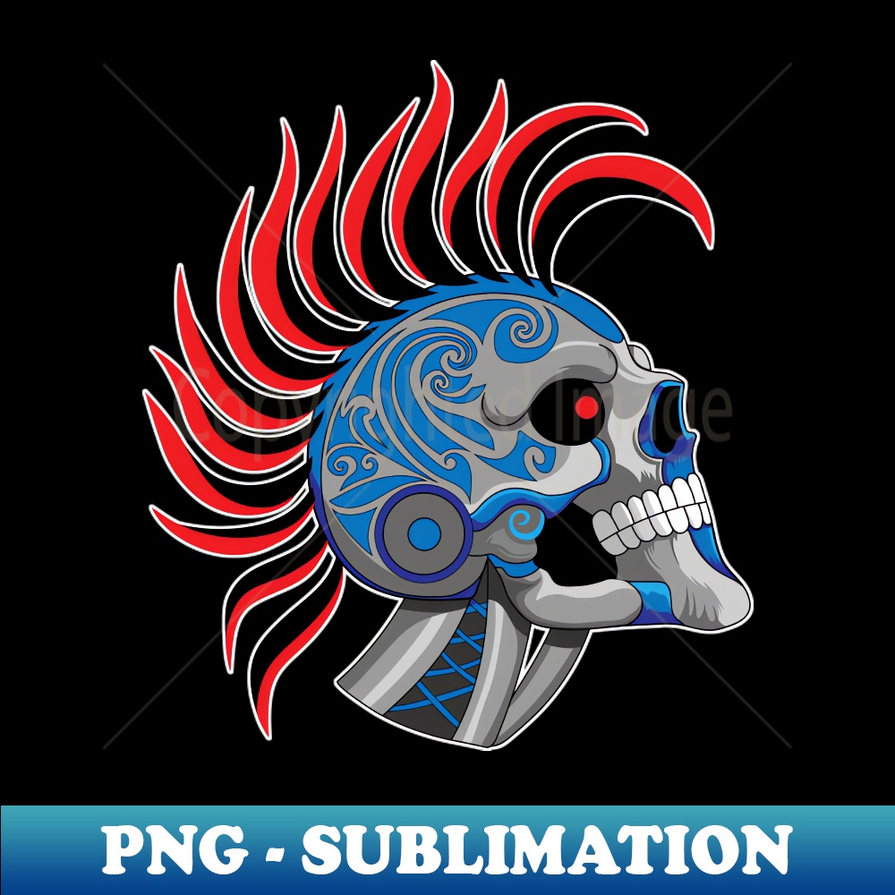 Tattooed Robot Skull with Red Mohawk - PNG Transparent Digit | Inspire ...