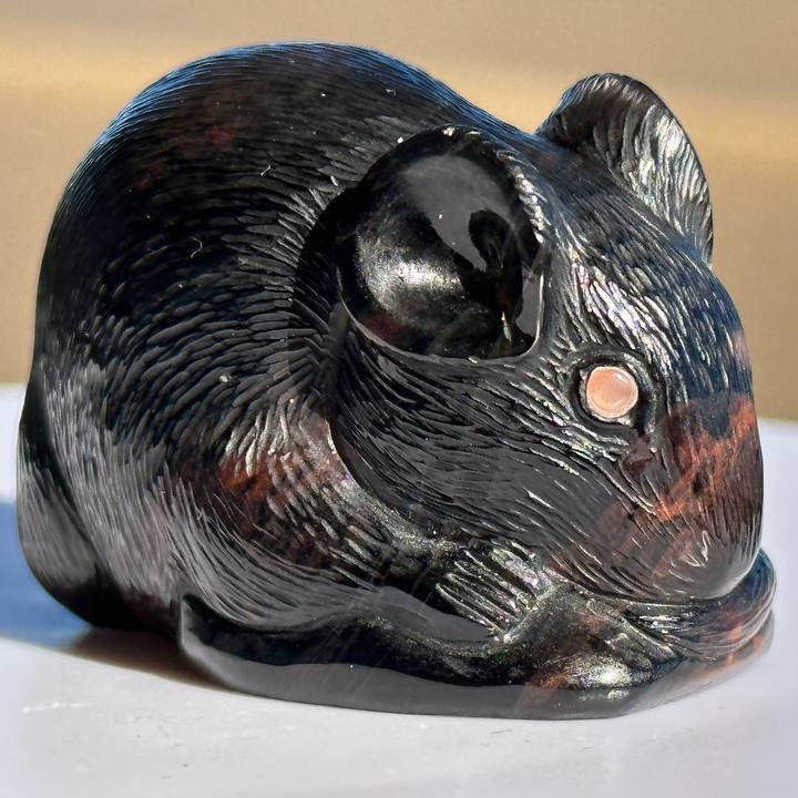 Carved natural stone miniature Mouse. Handmade from Obsidian | Inspire ...