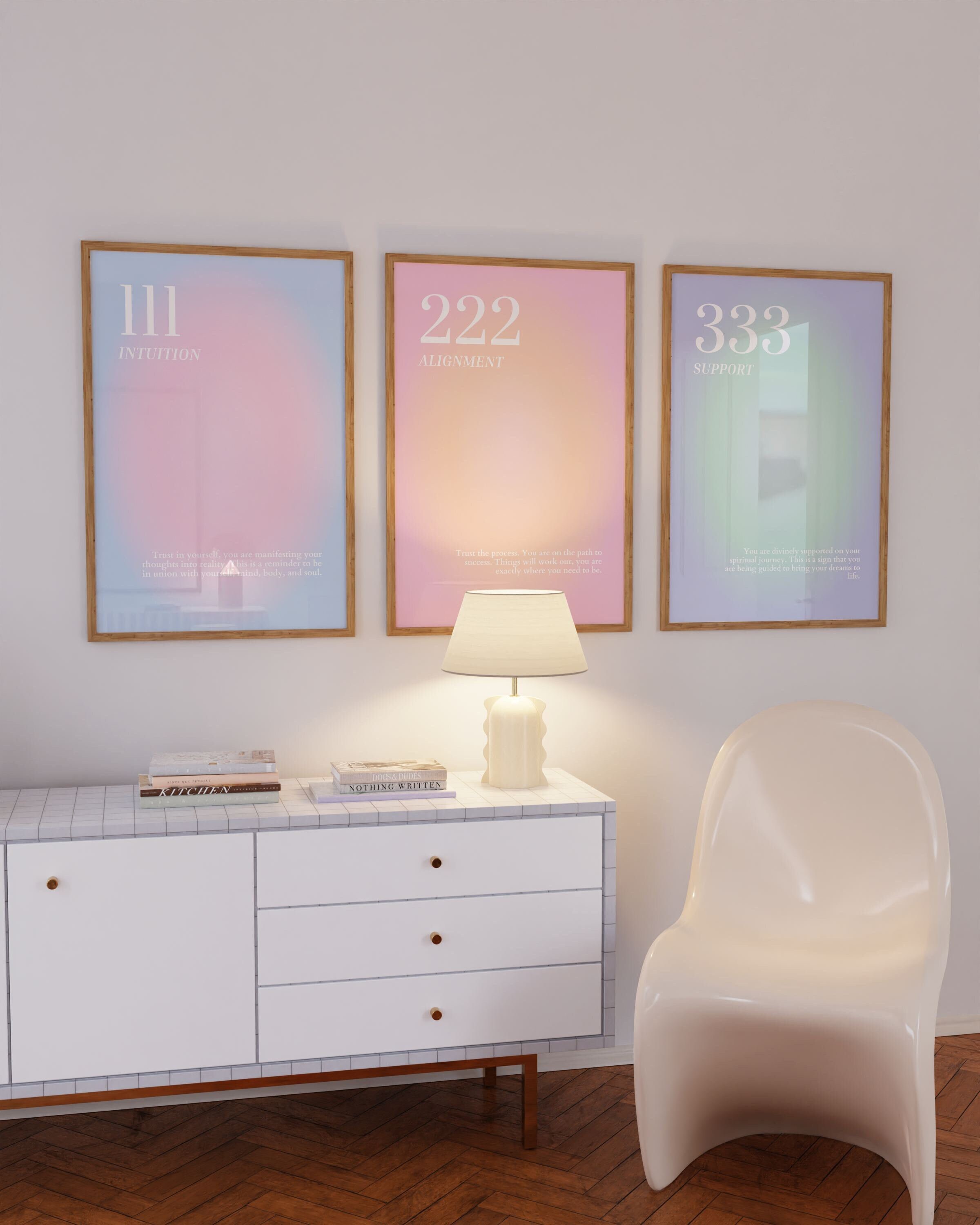 Angel Numbers 111 222 333 Aura Poster Set of 3 Prints, Pink | Inspire ...