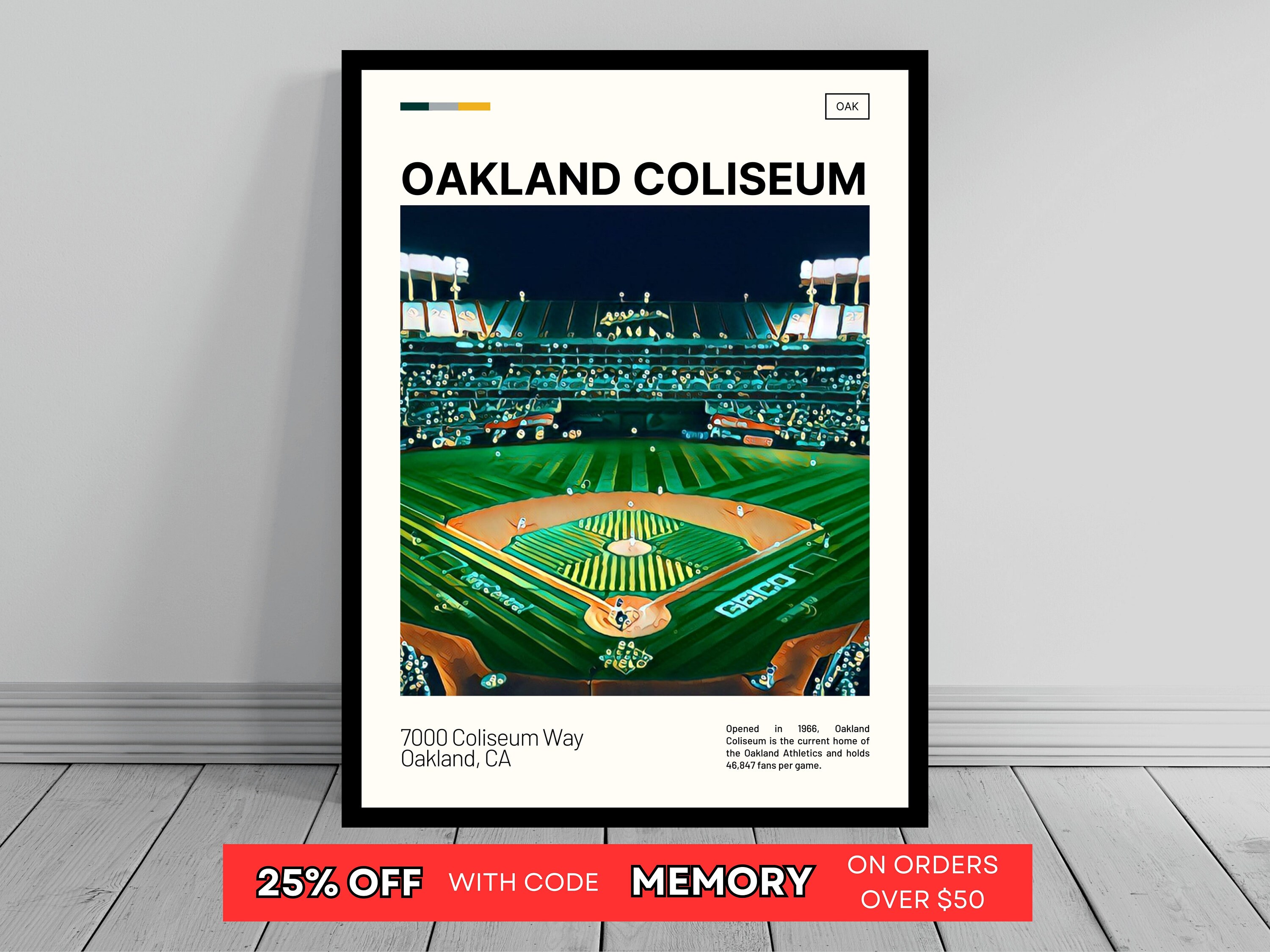 Oakland Coliseum Oakland Athletics Poster Ballpark Art MLB S - Inspire ...