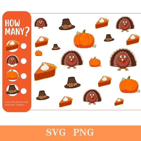 Orange Simple Thanksgiving Number Counting Worksheet SVG.PNG | Inspire ...