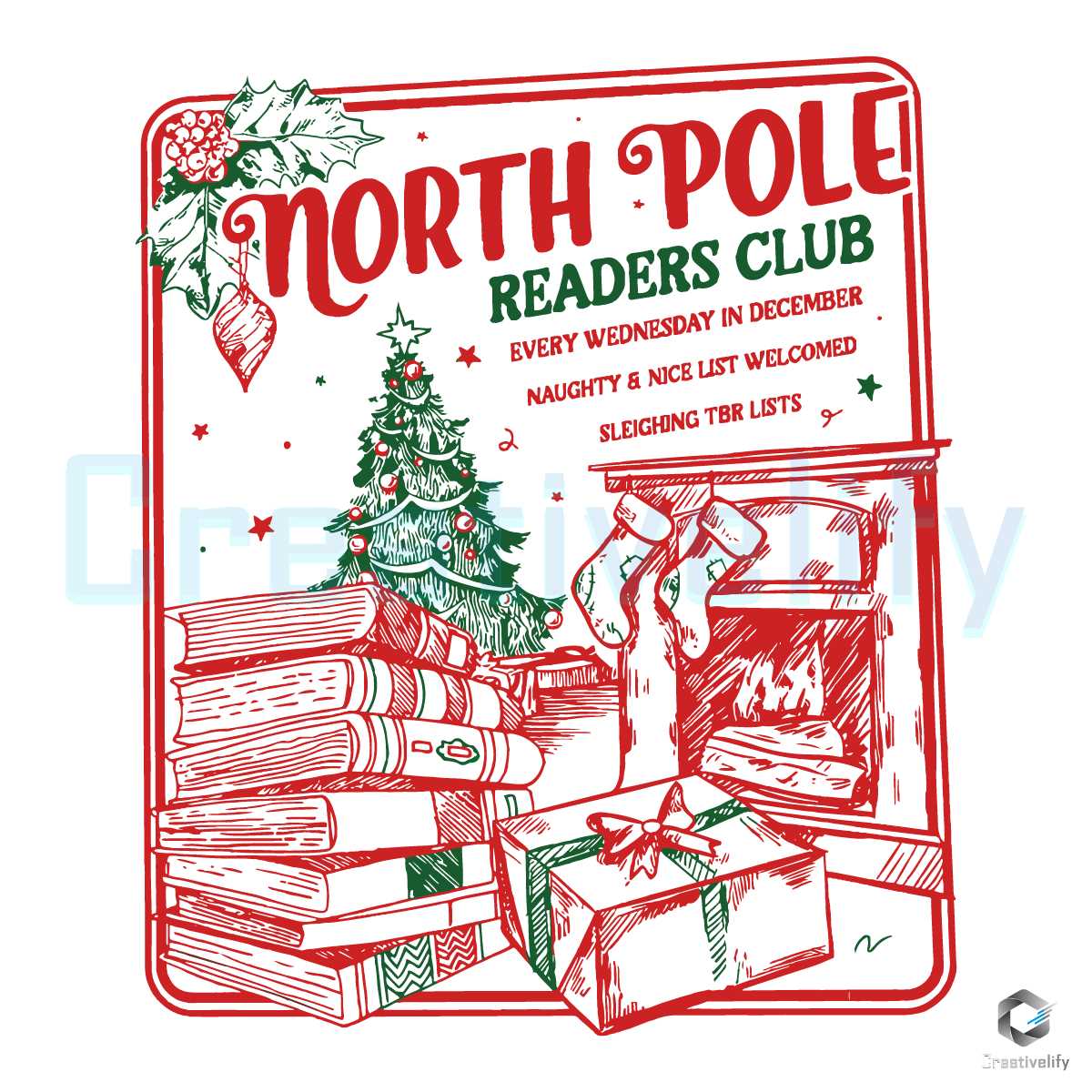 Bookish Christmas SVG North Pole Readers Club File Download | Inspire ...