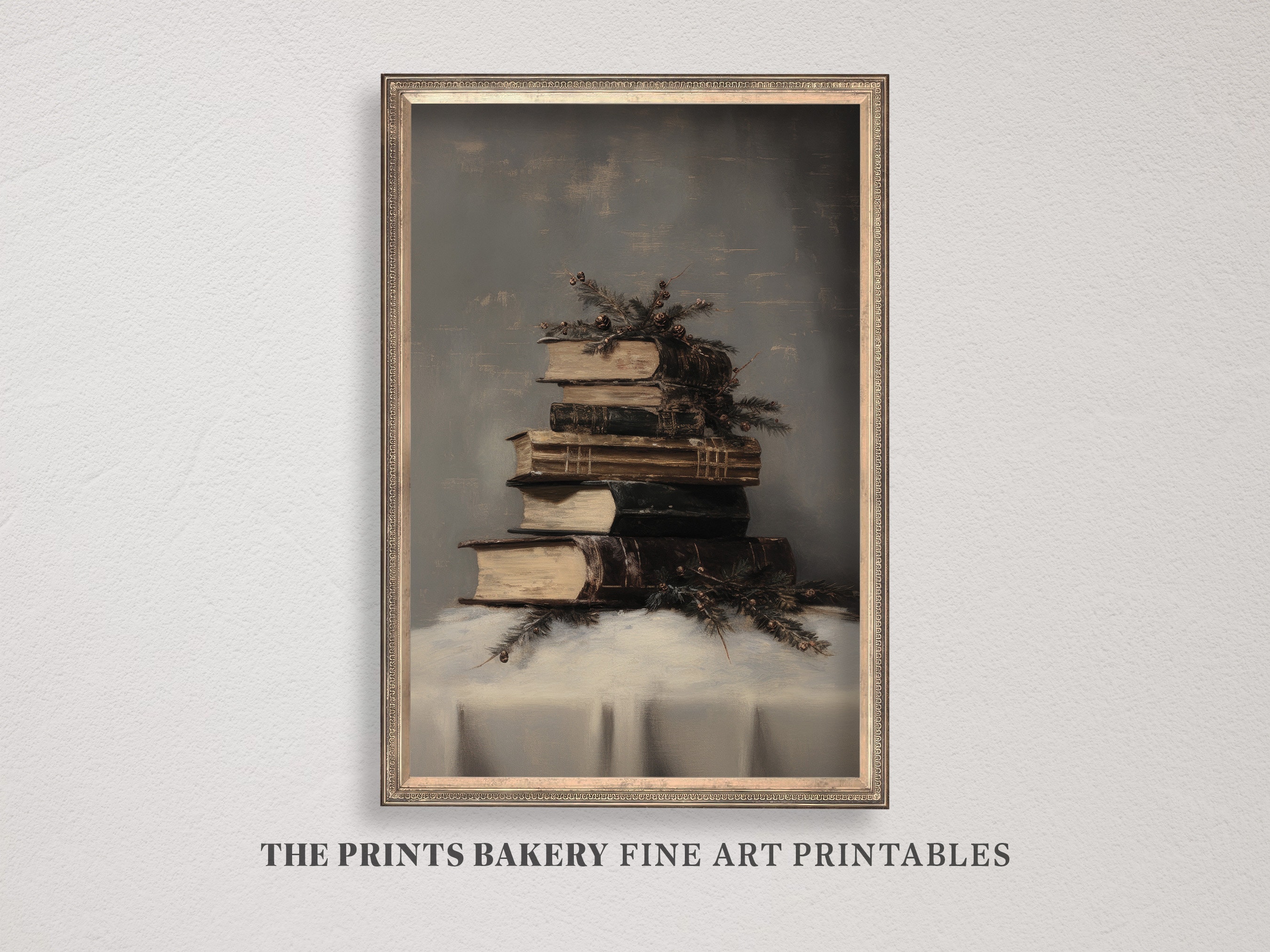 PRINTABLE Christmas Book Stack Painting, Rustic Moody Vintag - Inspire ...