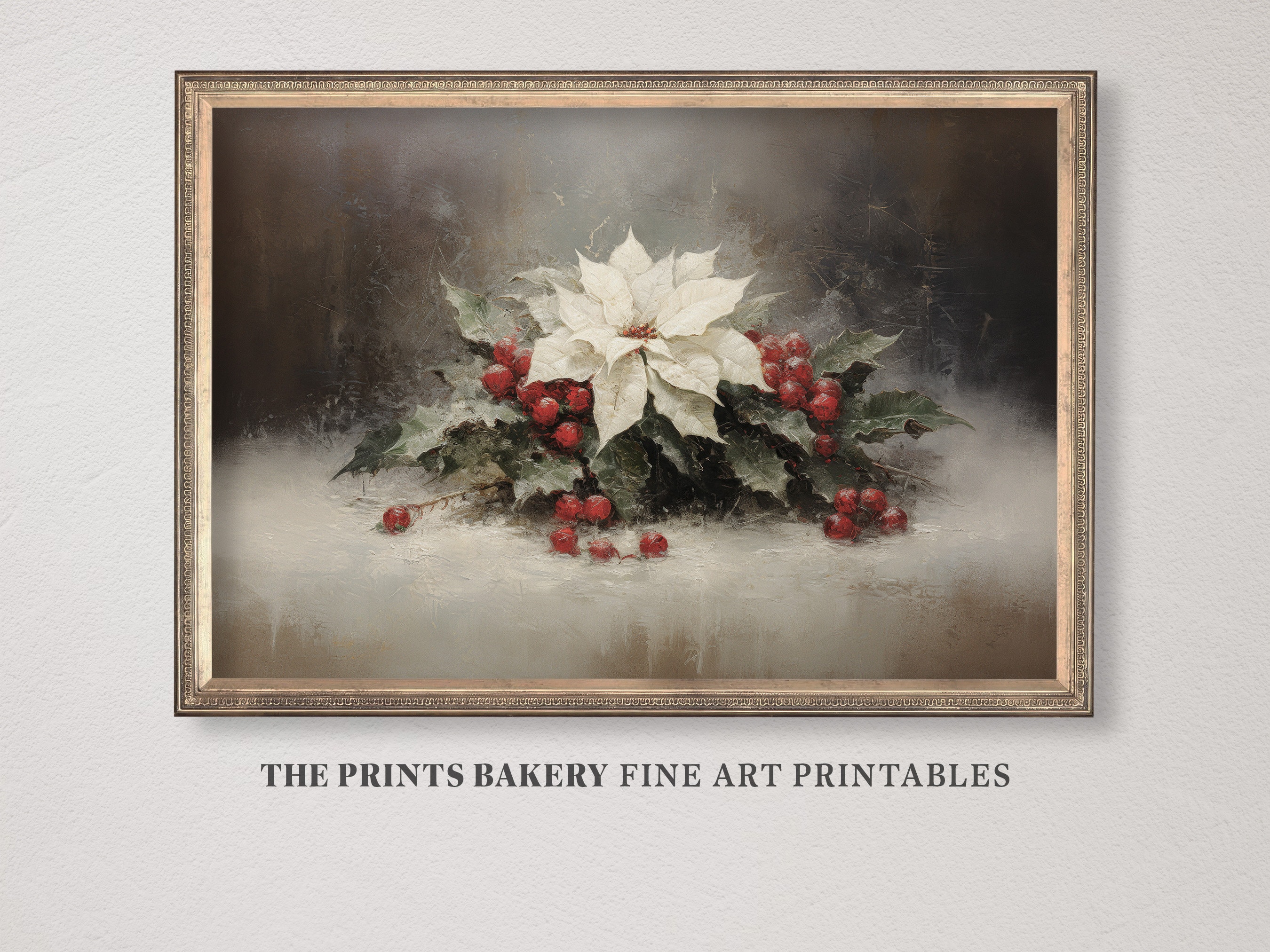 PRINTABLE Christmas Poinsettia Floral Still Life Print, Vint | Inspire ...