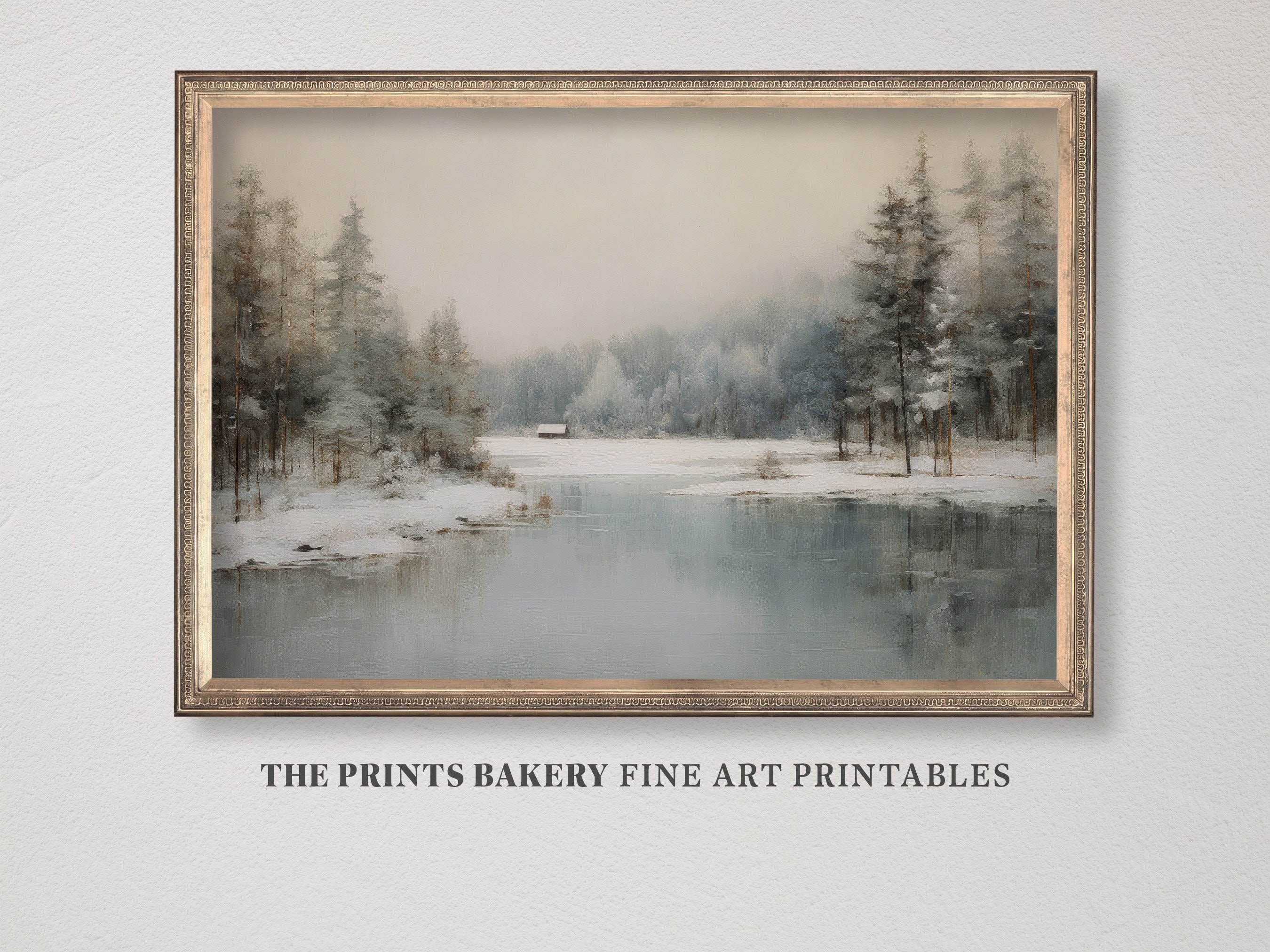 PRINTABLE Winter Snowy Forest Lakeside Print, Vintage Farmho - Inspire ...