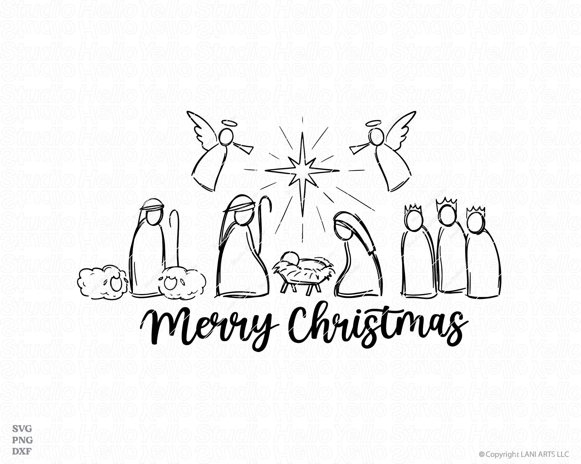 Nativity Scene Svg Png Dxf Hand Drawn Christian Christmas Ad - Inspire ...