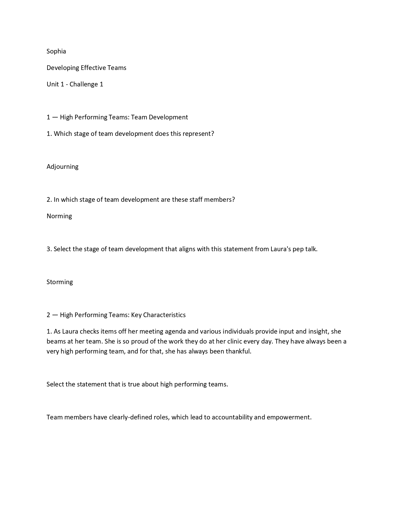 Sophia Learning - Developing Effective Teams - Milestone. - Inspire Uplift