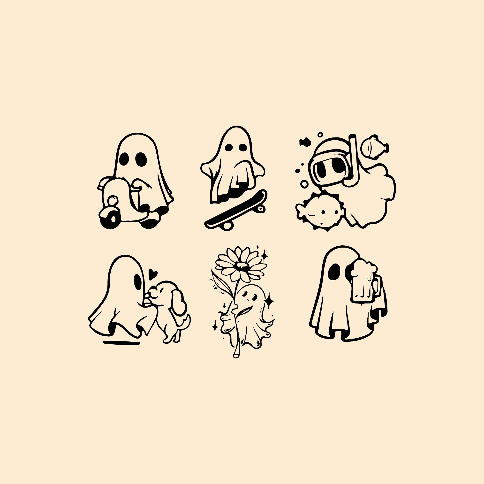 Cute & Spooky Ghosts Bundle, Hand-Drawn Ghosts, Cat Ghost | Inspire Uplift